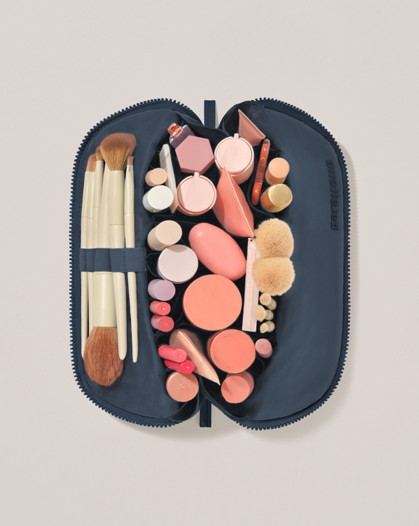 The Medium Indigo Traveller - Fold-Down Makeup Bag | Parallelle